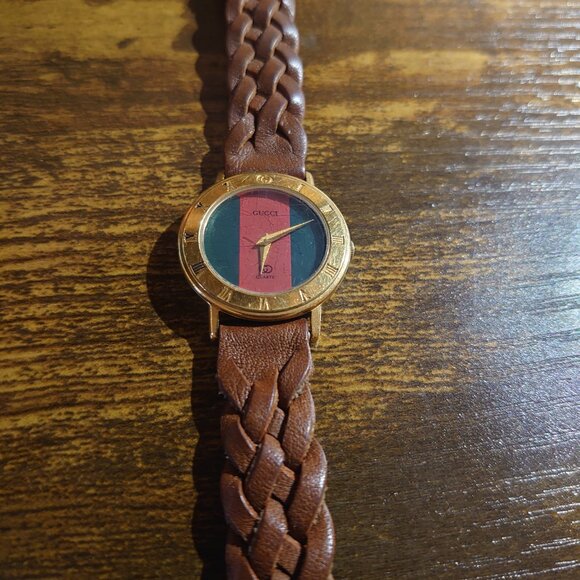 Gucci | Accessories | Authentic Gucci 30l Gucci Stripe Dial Gold Plated ...